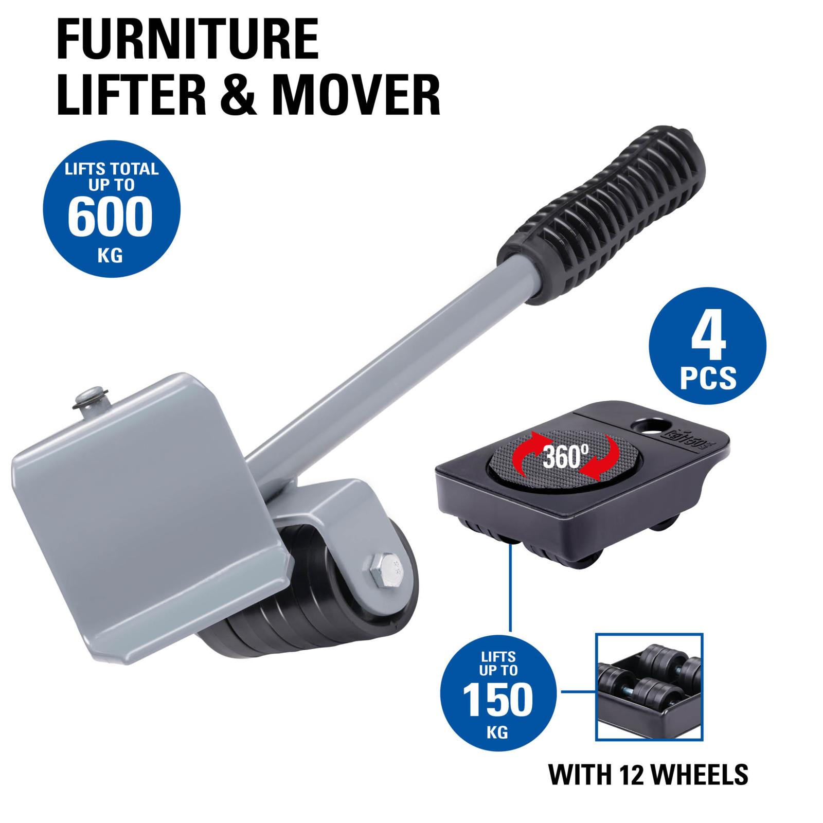 Set pentru ridicat si mutat mobila, cu roti, Kinzo, 5 piese, gri - eMAG.ro