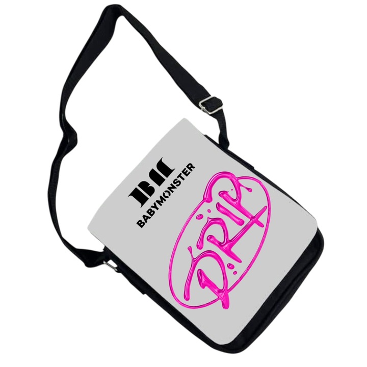 Geanta personalizata babymonster logo drip, negru, 18x20x6 cm - eMAG.ro