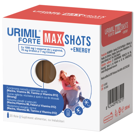 Supliment alimentar Urimil Forte Max Shots + Energy, 20 fiole - eMAG.ro
