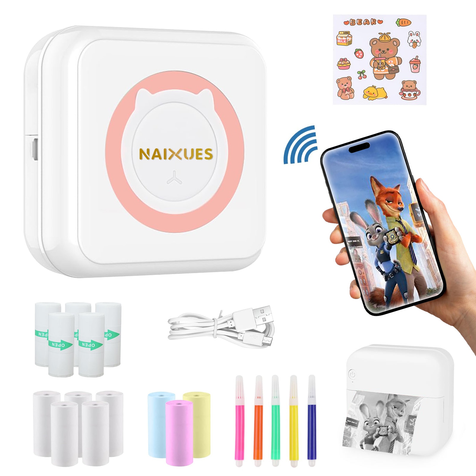 Mini imprimanta portabila, NAIXUES®, iOS si Android, Bluetooth ...