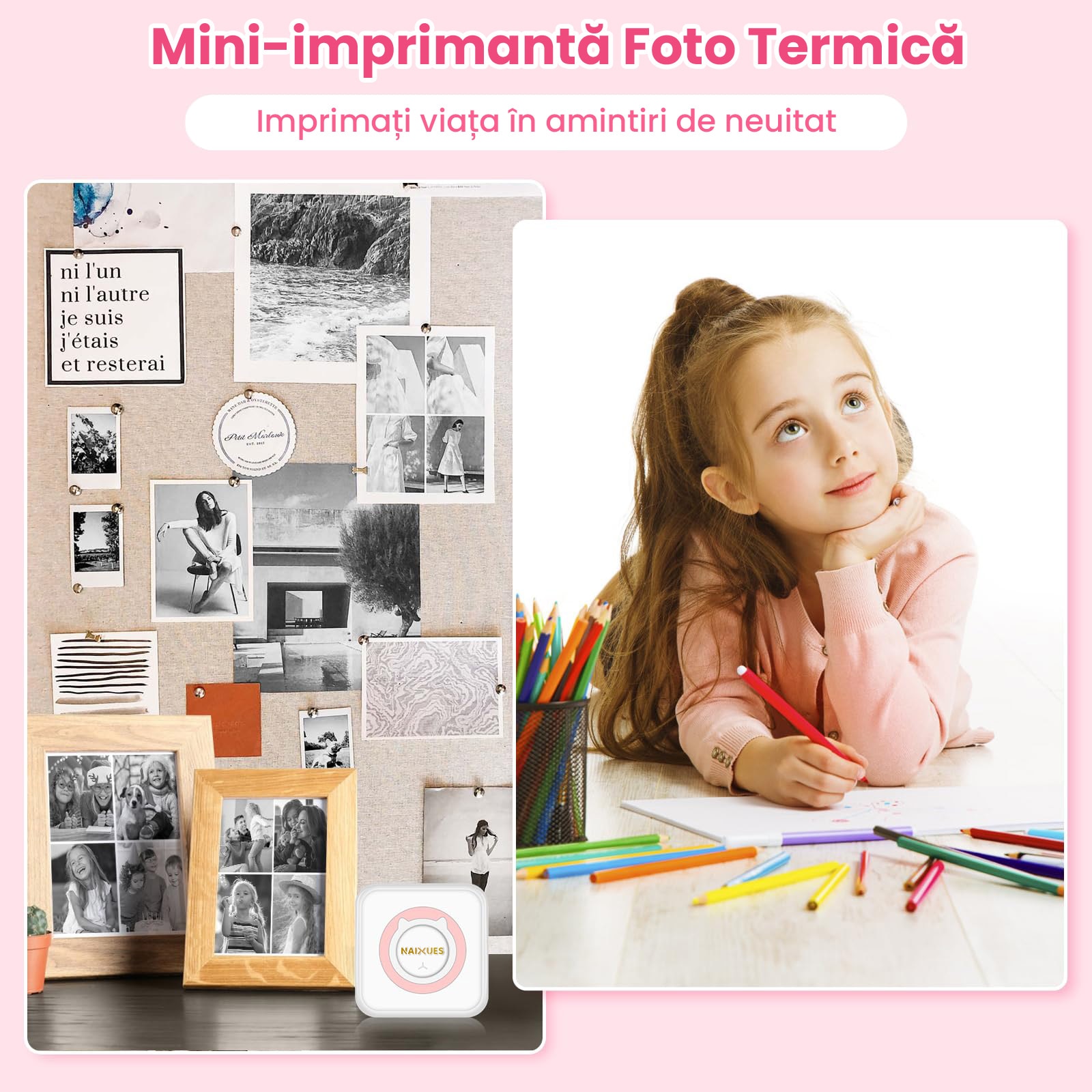 Mini imprimanta portabila, NAIXUES®, iOS si Android, Bluetooth ...