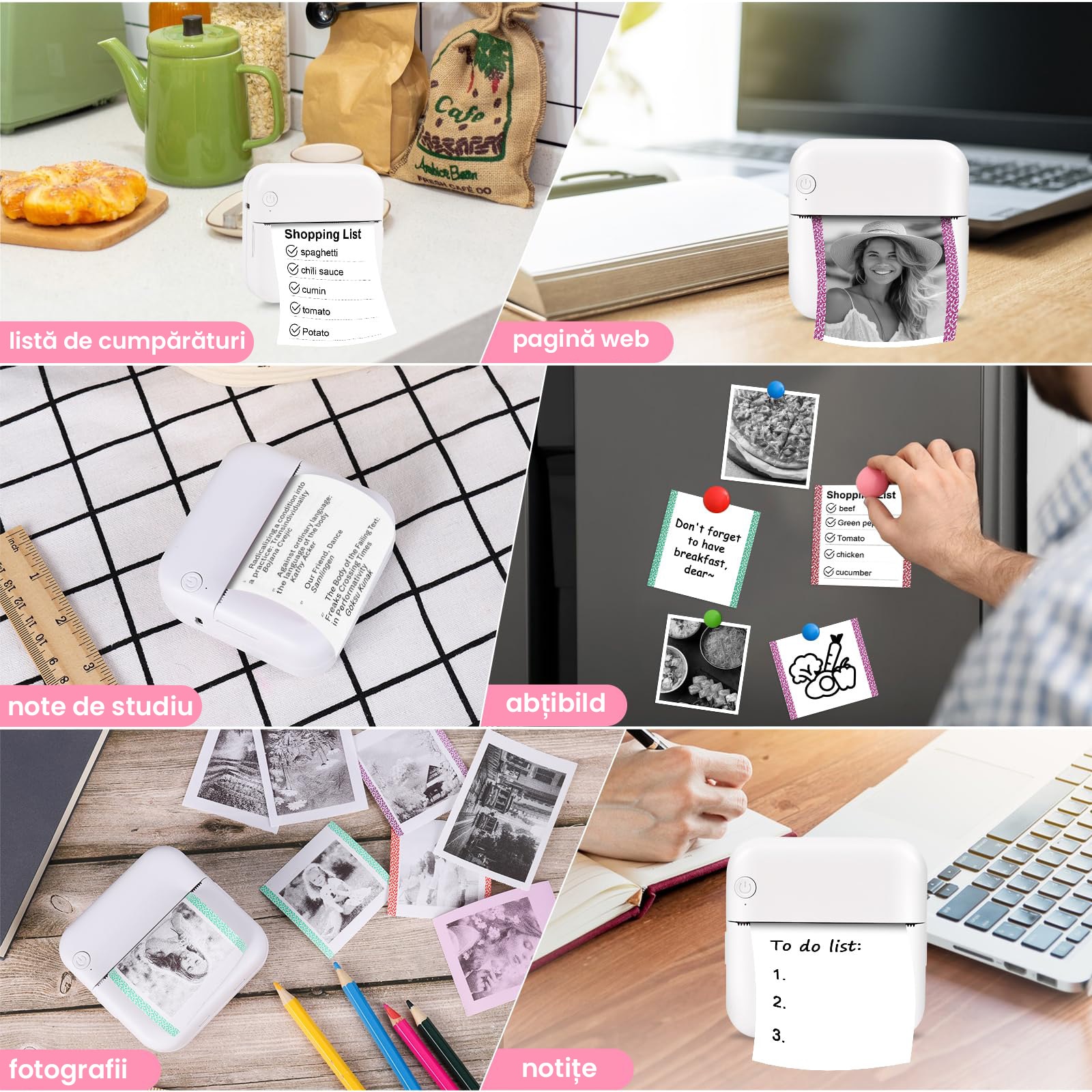 Mini imprimanta portabila, NAIXUES®, iOS si Android, Bluetooth ...