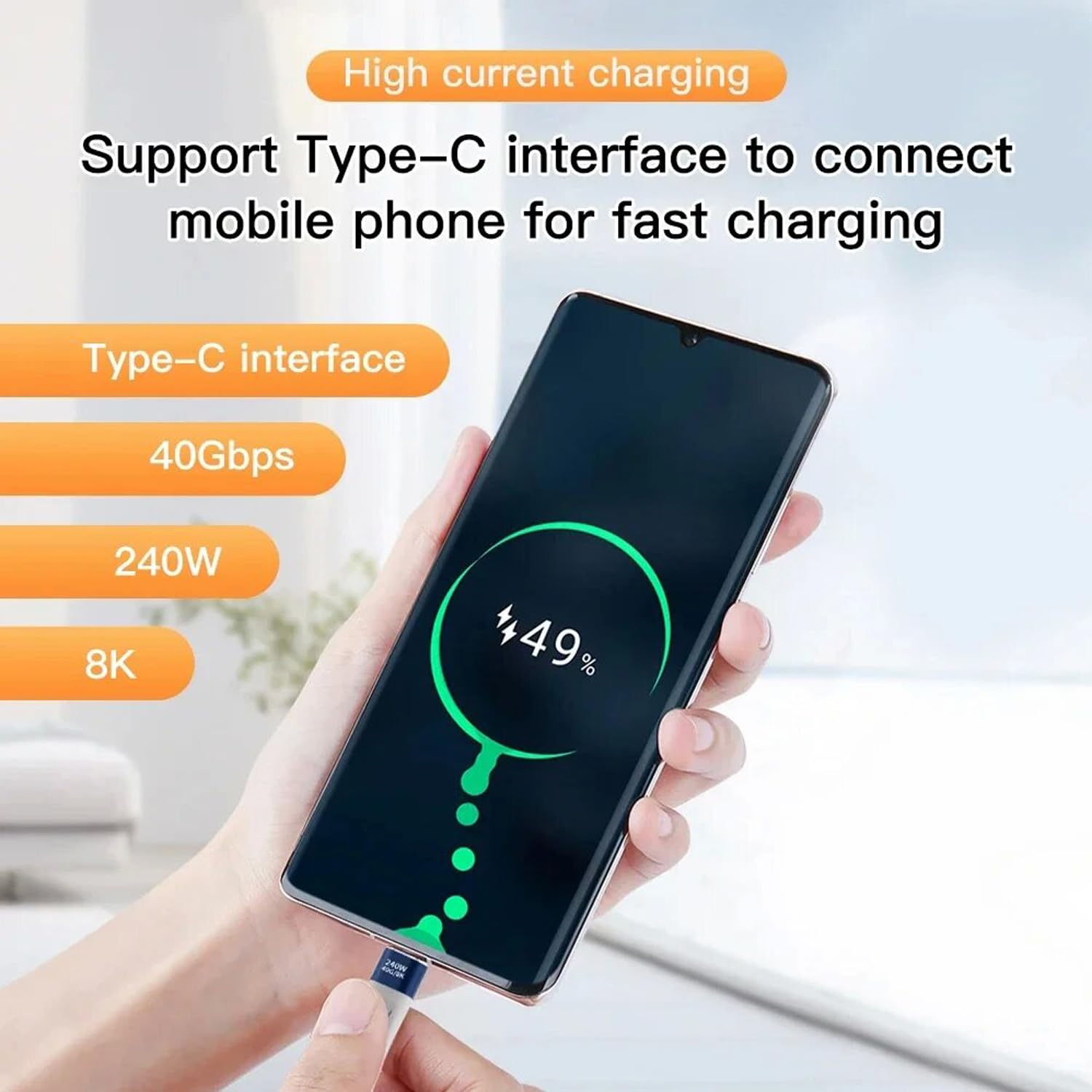 Cablu de date scurt USB-C la USB-C, 40Gbps, incarcare rapida ...