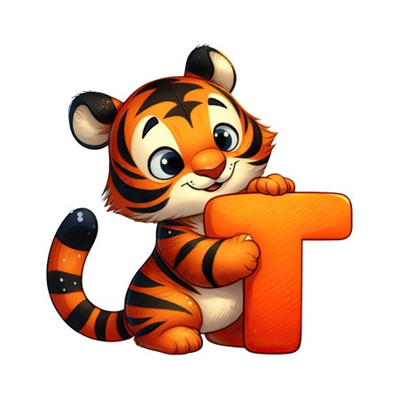 Stickere Decorative Alfabet Litera T cu animal Tiger Tigru, Autoadeziv ...