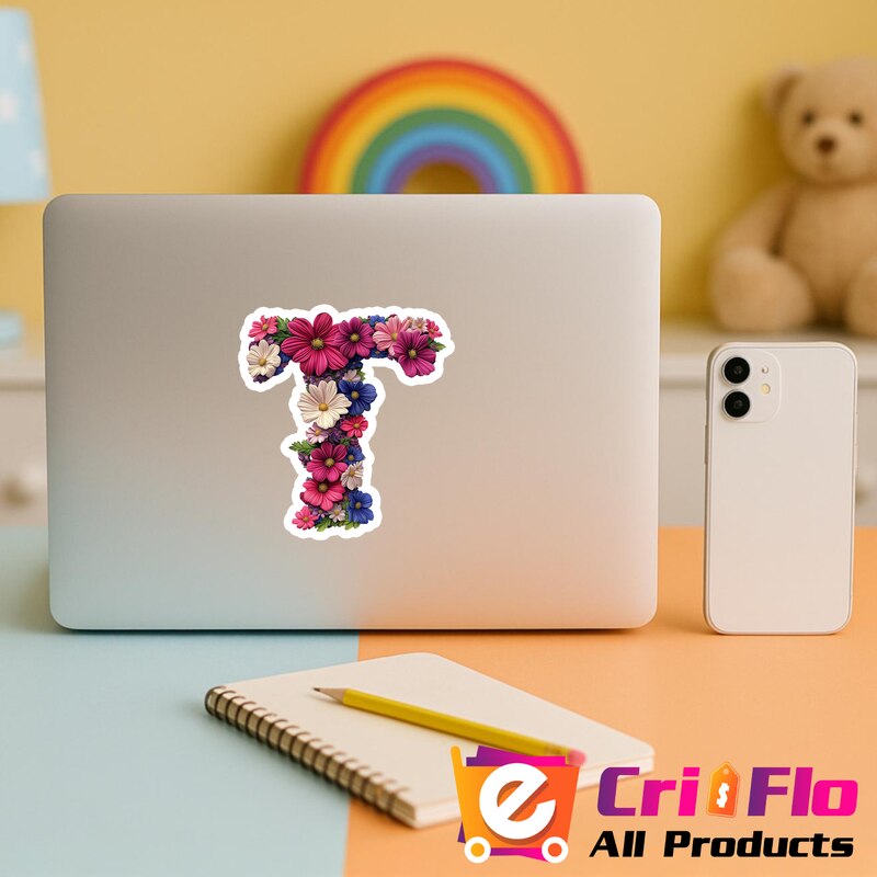 Stickere Decorative Alfabet Litera T cu flori, Autoadeziv, Cri-Flo ...