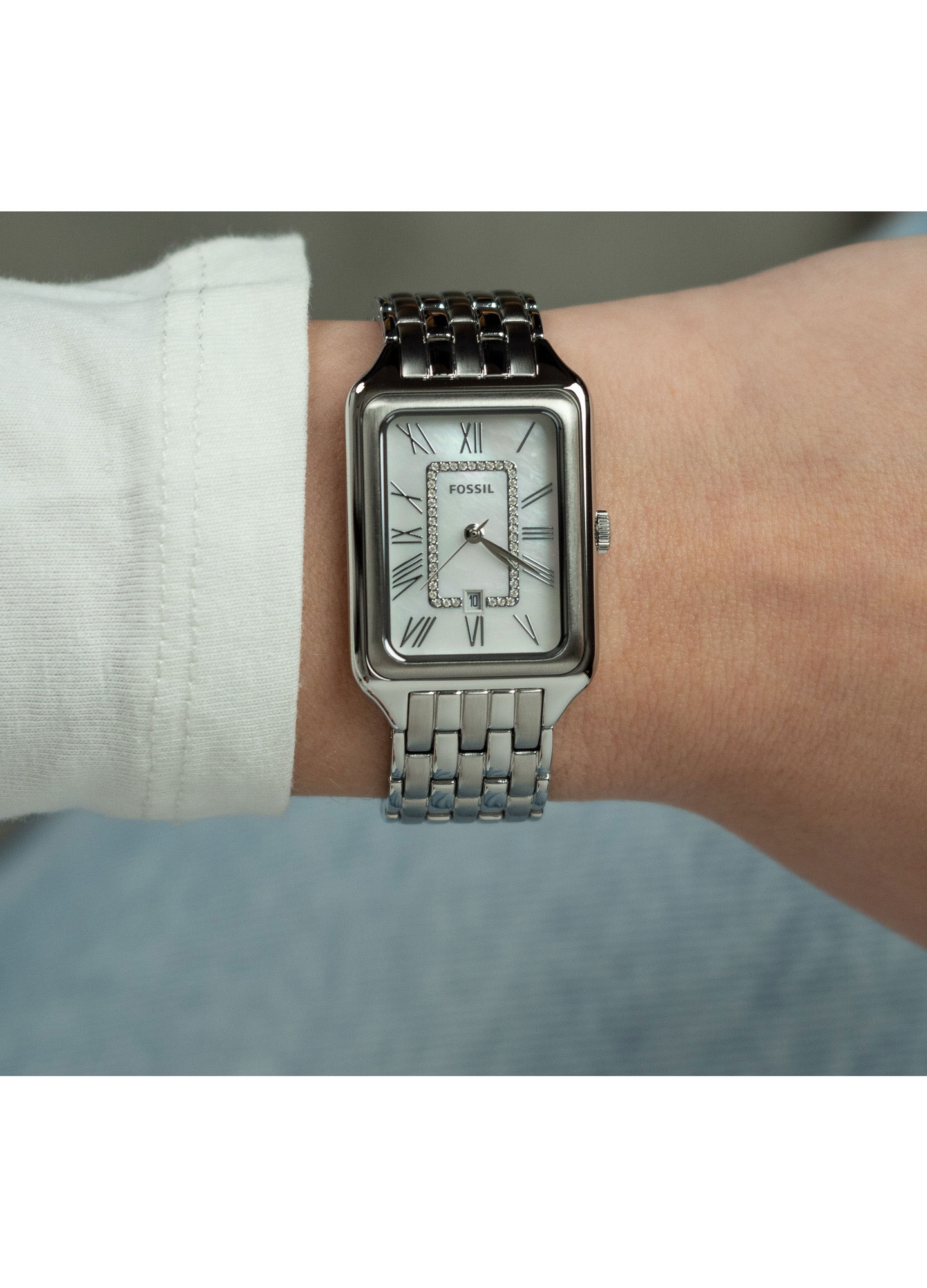 Ceas dama, Fossil Raquel, mecanism quartz, cadran sidef cu cristale ...
