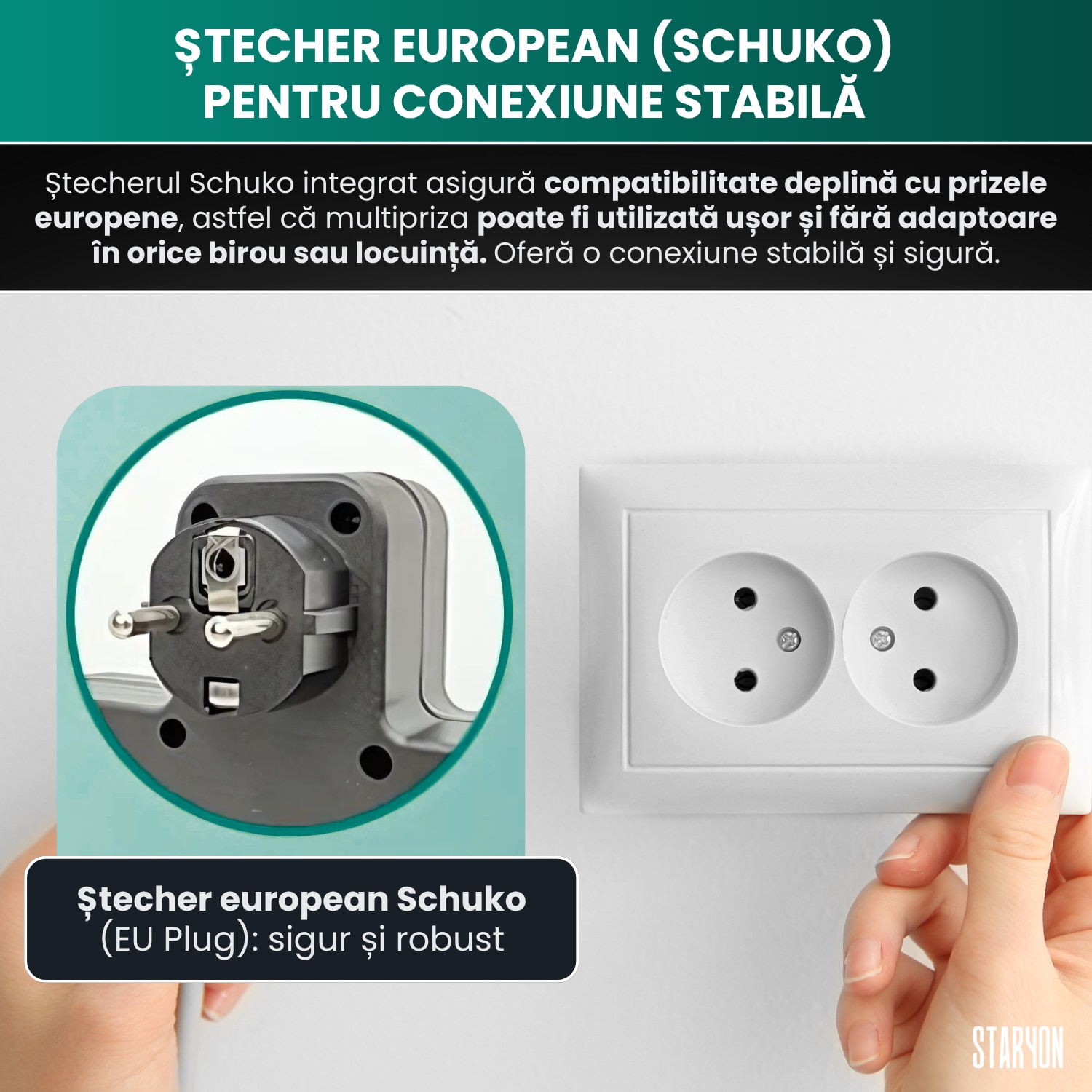 Bloc Multipriza / Priza Multipla 2500W Staryon®, 4 Prize Schuko + 2 ...