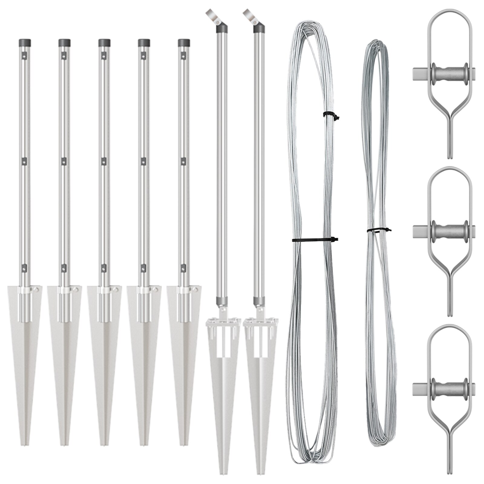 Set de Stalpi de Gard Manual vidaXL, 7 pcs, Argintiu, Ø32mm, 120 cm, 14 ...