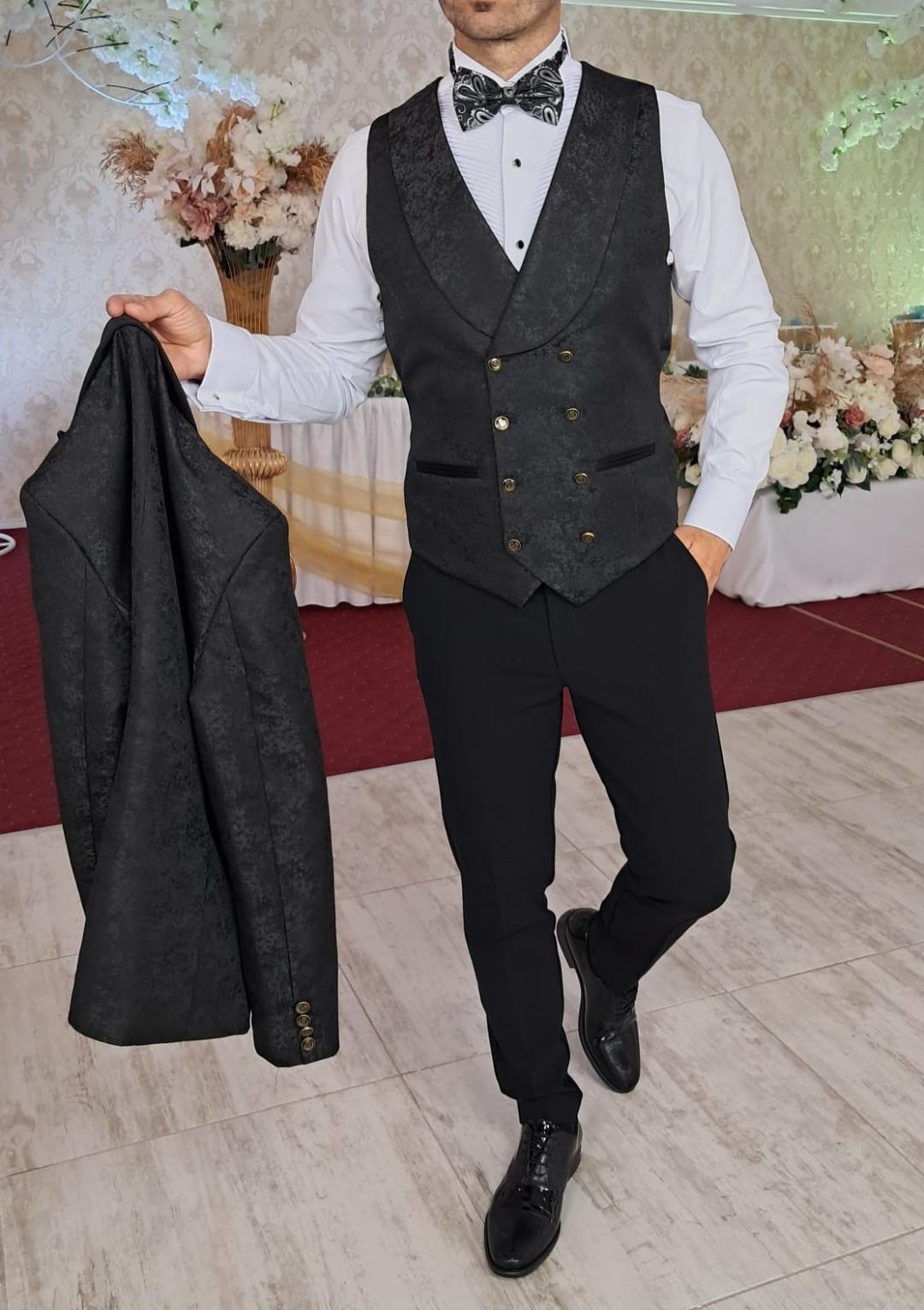 Costum barbat, Sunt Romanesc, slim fit, de ceremonie, sacou negru cu ...