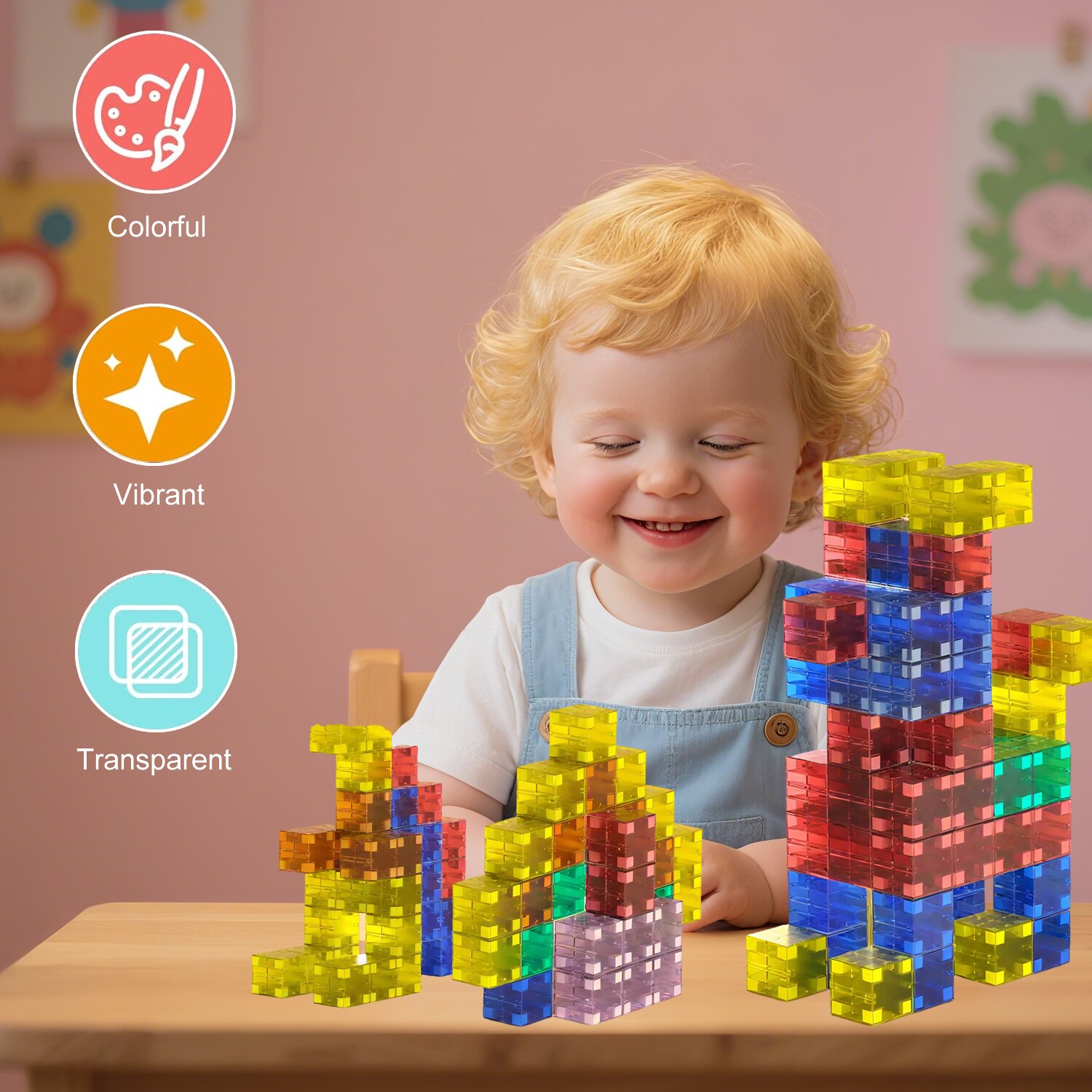Set de Construit cu Piese Magnetice, BYONDSELF®, 96 Piese, Blocuri ...