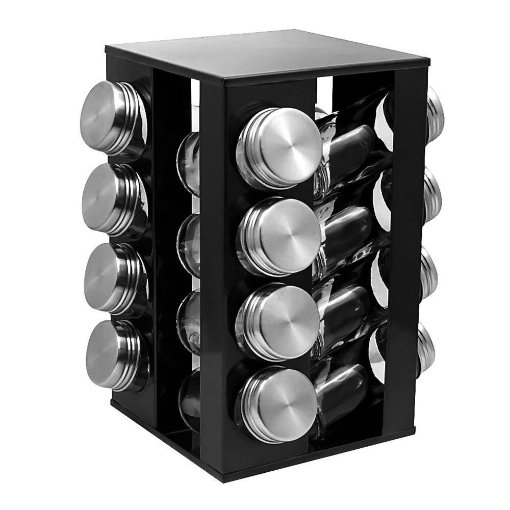 Set 16 borcane condimente, Zephyr, Inox, Negru - eMAG.ro