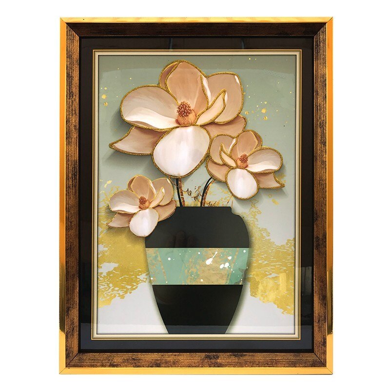 Tablou cu rama din plastic cu flori si sclipici, 33x43 cm, M3 - eMAG.ro