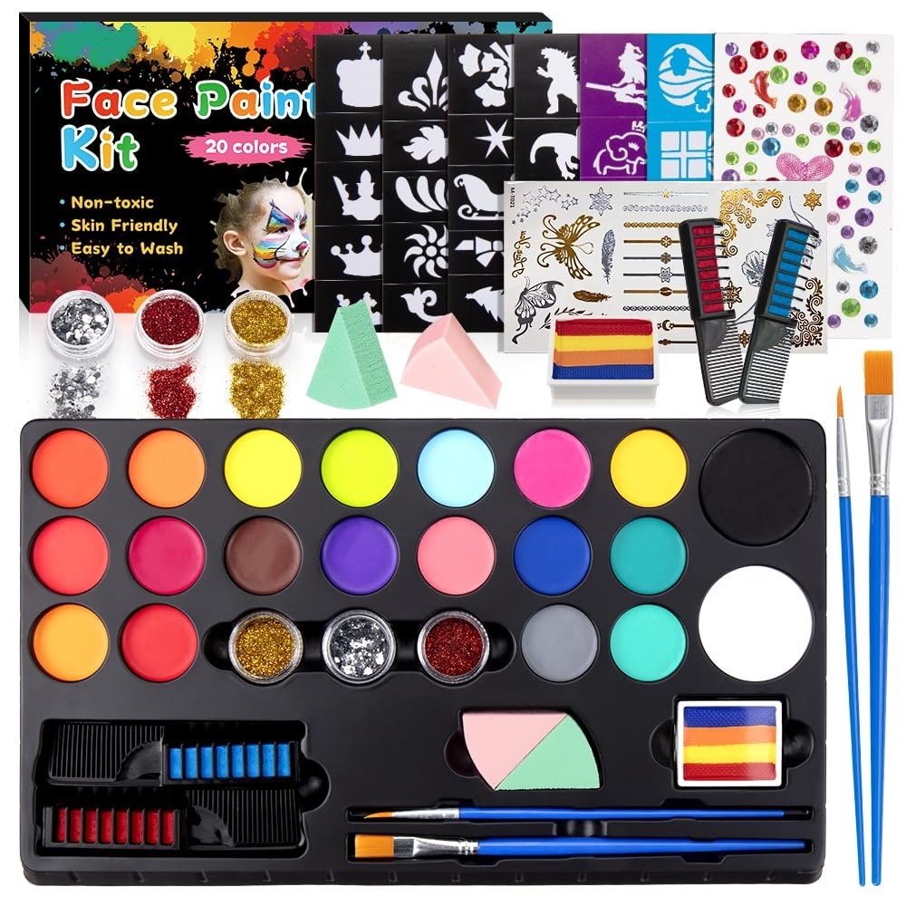 Set profesional pictura pe fata si corp, copii si adulti, 20 culori, 2 ...