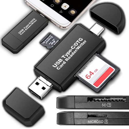Cititor de Carduri 5 in 1 RENEW FORCE®, Micro SD TF USB-C USB 480Mb/s ...