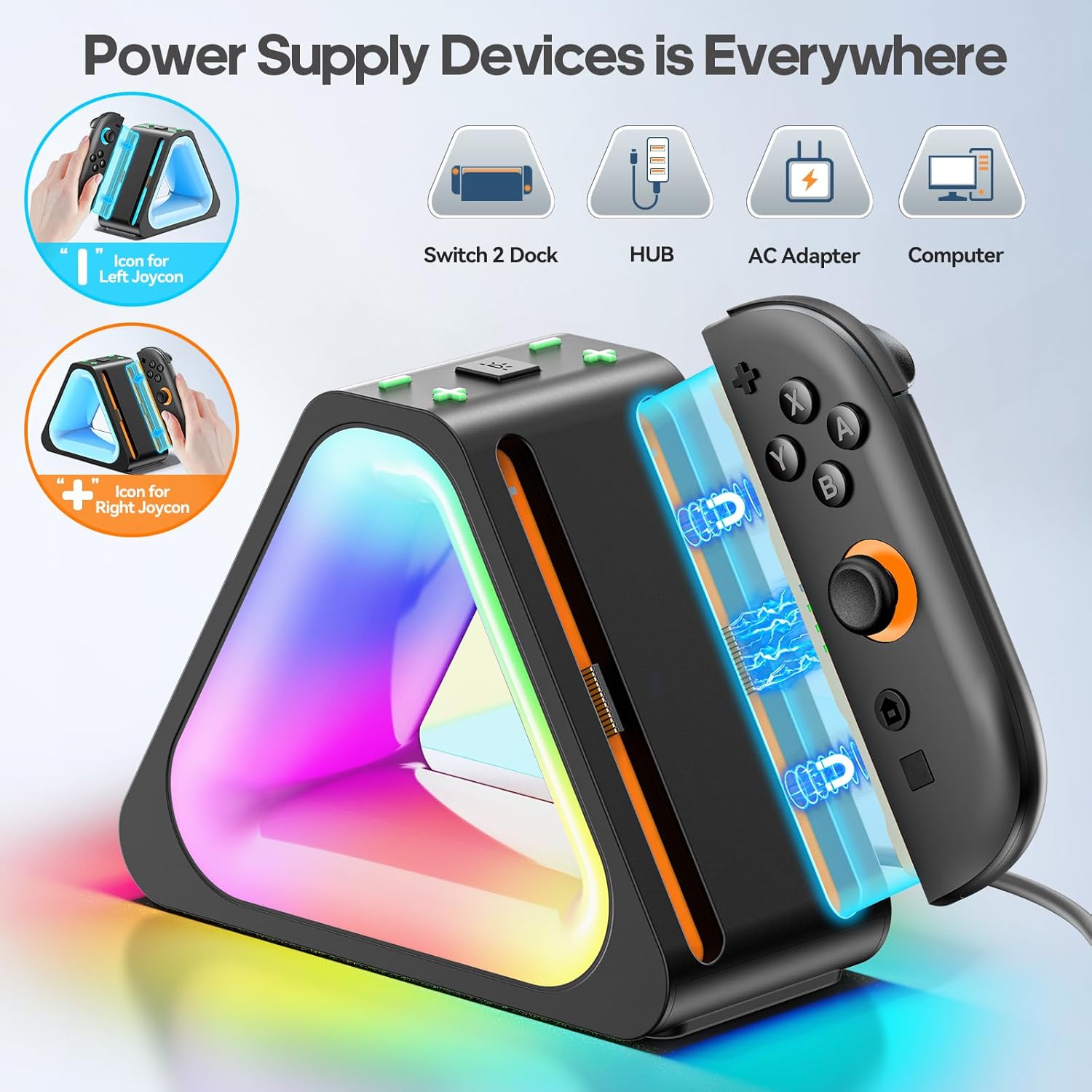 Магнитна зарядна станция Joy-Con 2, 4 порта, RGB, съвместима с Nintendo ...