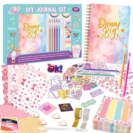 Set Creativ Jurnal DIY - 94 Piese (Caiet, Stickere, Creioane) Cadou ...