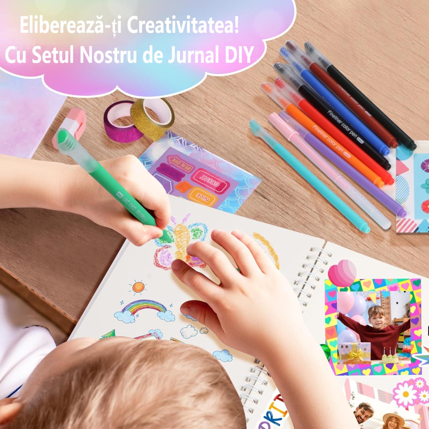 Set Creativ Jurnal DIY - 94 Piese (Caiet, Stickere, Creioane) Cadou ...