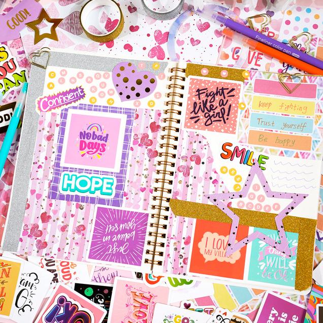 Set Creativ Jurnal DIY - 94 Piese (Caiet, Stickere, Creioane) Cadou ...