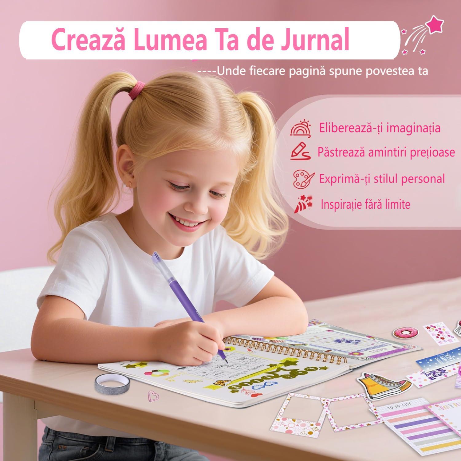 Set Creativ Jurnal DIY - 94 Piese (Caiet, Stickere, Creioane) Cadou ...