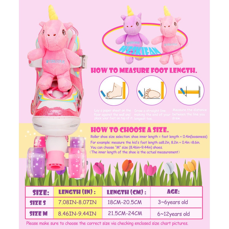 Patine cu rotile pentru copii papusa unicorn, 4 dimensiuni ajustabile ...