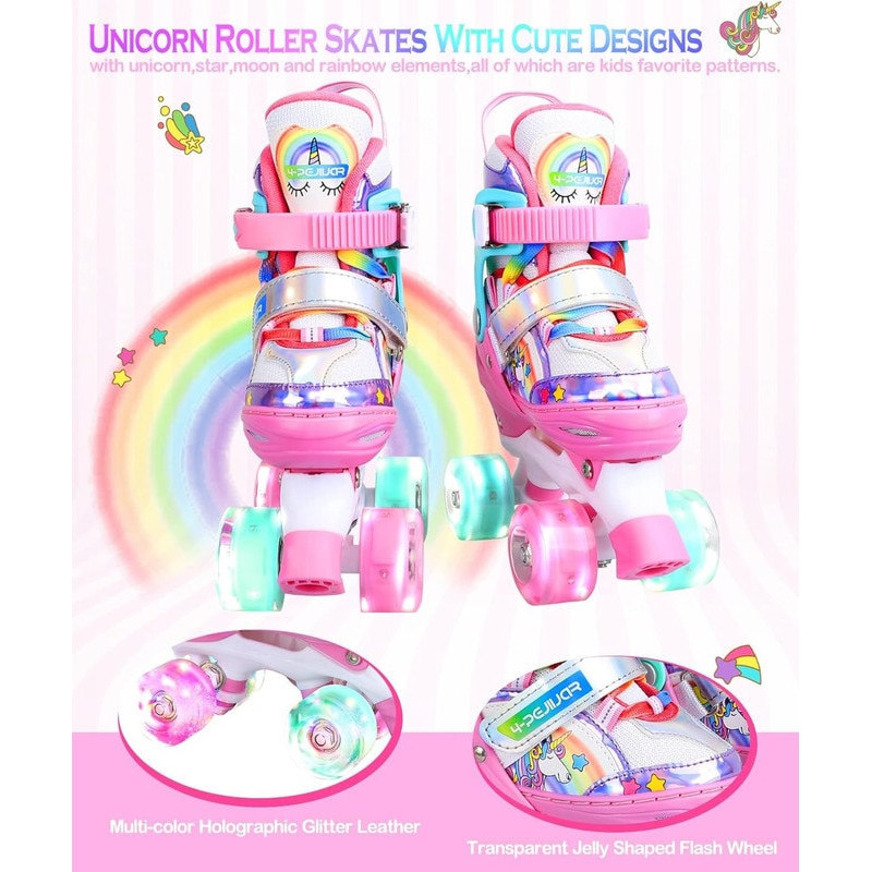 Ролкови кънки за момичета, модел еднорог, регулируеми размери, светещи ...