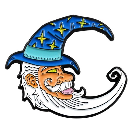 Brosa pin unisex Ulisem, forma luna, design bunic cu barba alba, 3.6x4 ...