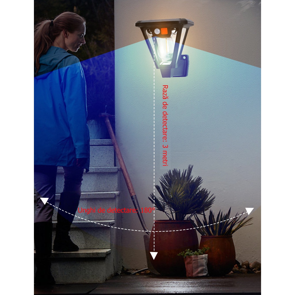 Lampa Solara de Gradina tip Lanterna, cu Trei Moduri Reglabile, COB ...