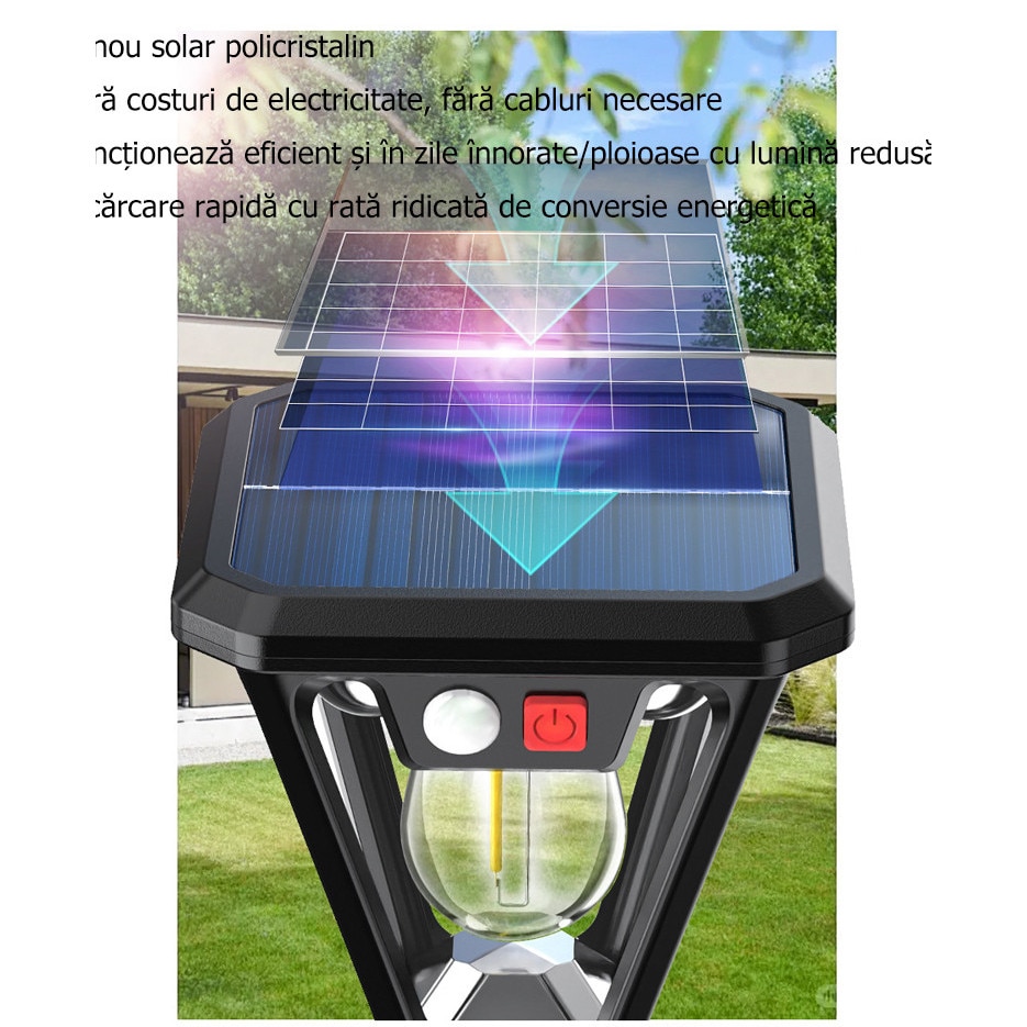 Lampa Solara de Gradina tip Lanterna, cu Trei Moduri Reglabile, COB ...