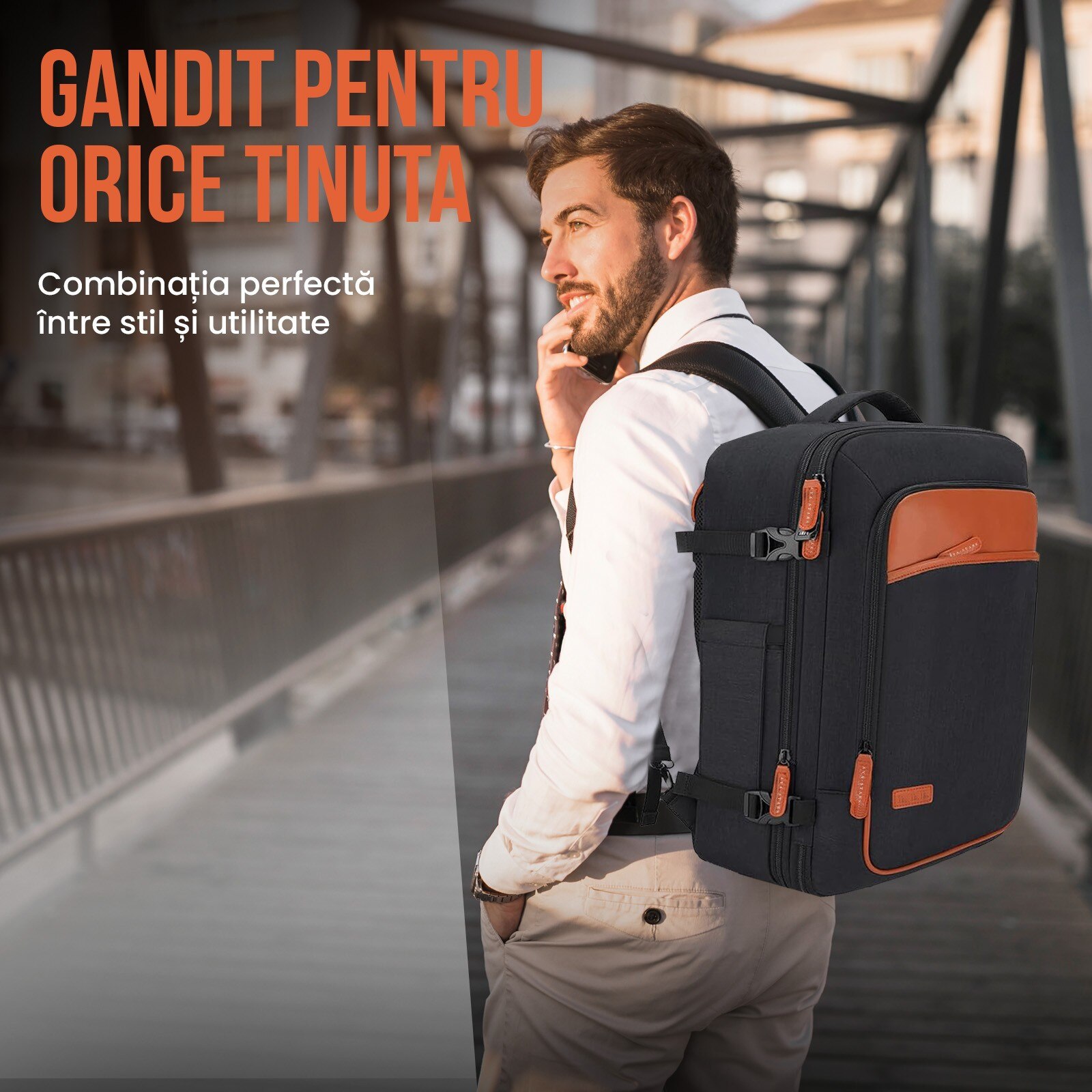 Rucsac calatorie avion barbati/femei, convertibil in geanta de mana tip ...