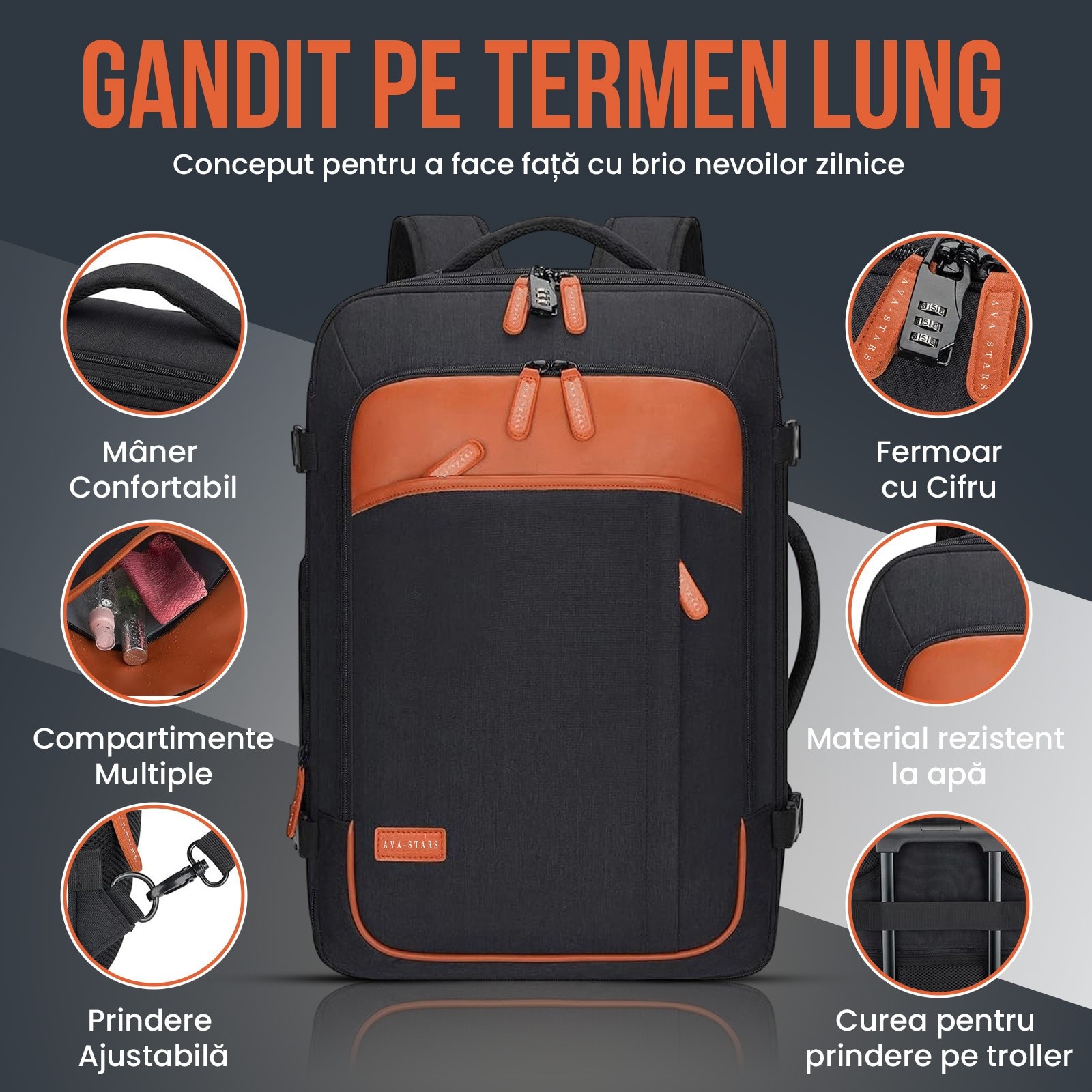 Rucsac calatorie avion barbati/femei, convertibil in geanta de mana tip ...