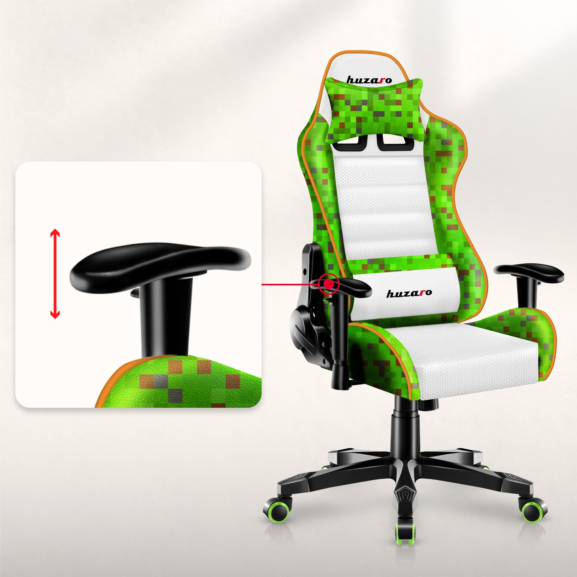 Scaun gaming pentru copii Huzaro, Ranger 6.0 pixel white, tesatura ...