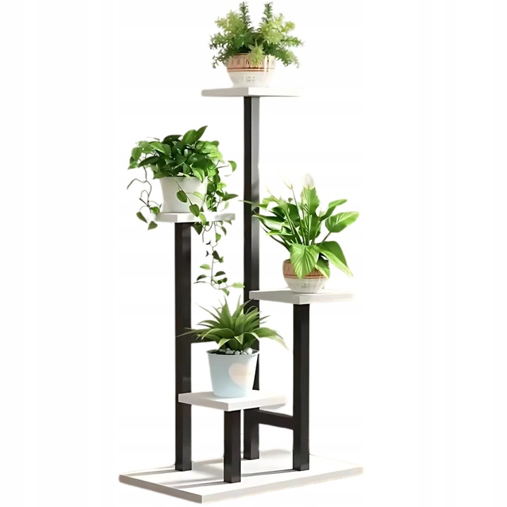 Suport Pentru 4 Ghivece, Homedesign, Metal, Negru Si Alb, Constructie ...