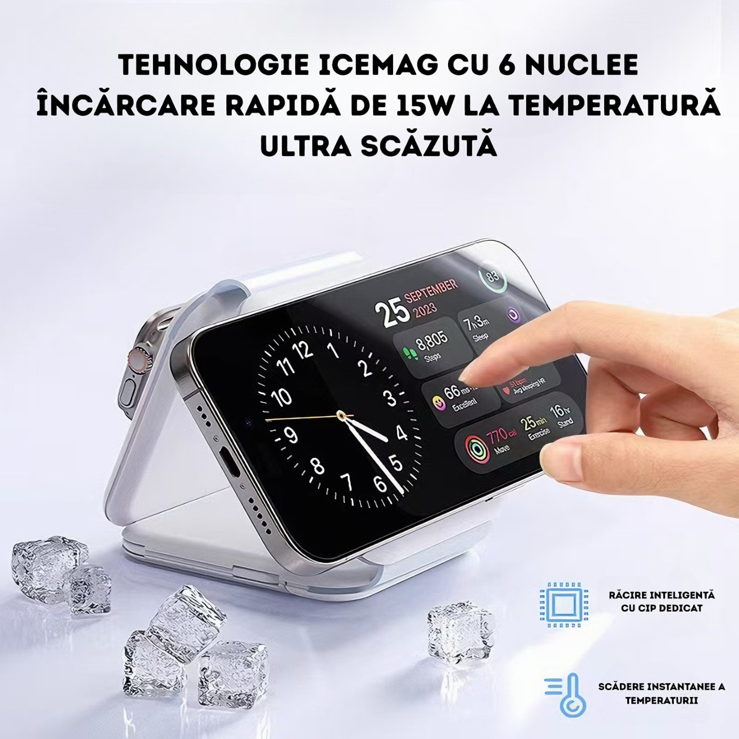 Stație Încărcare Wireless NITOPLAY KS30, 3 în 1, Încărcare Rapidă 15W, Pliabil, USB-C - eMAG.ro