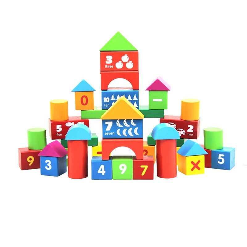 Set constructie cuburi lemn, 42 piese - eMAG.ro