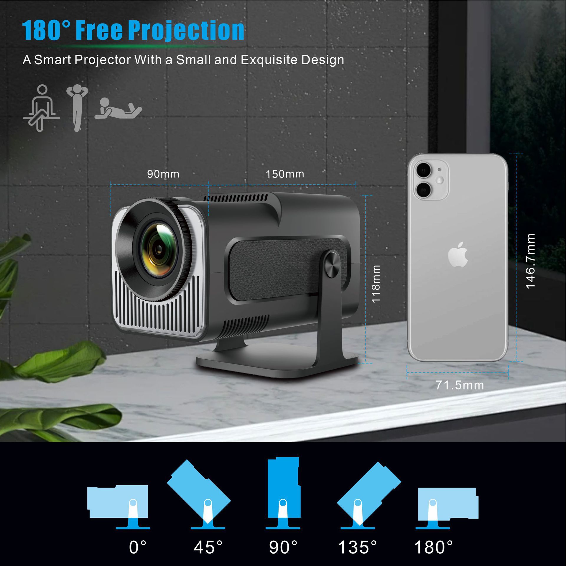 Videoproiector portabil, 300ANSI, 10000 lumeni, Android 11, Wi-Fi 6, BT ...