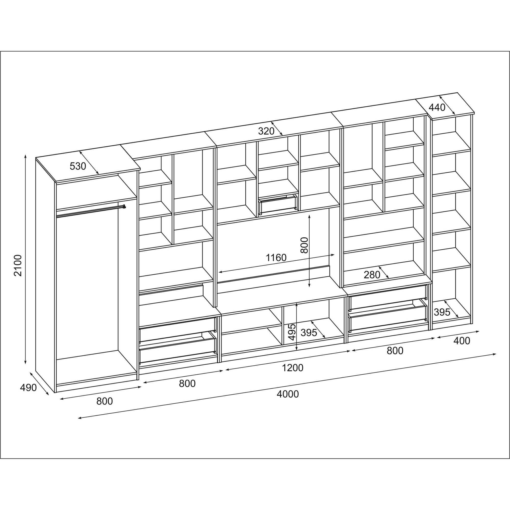 Set Mobila Biblioteca, Meblast, Cyclone, 400 cm x 210 cm x 53 cm, Dublu ...