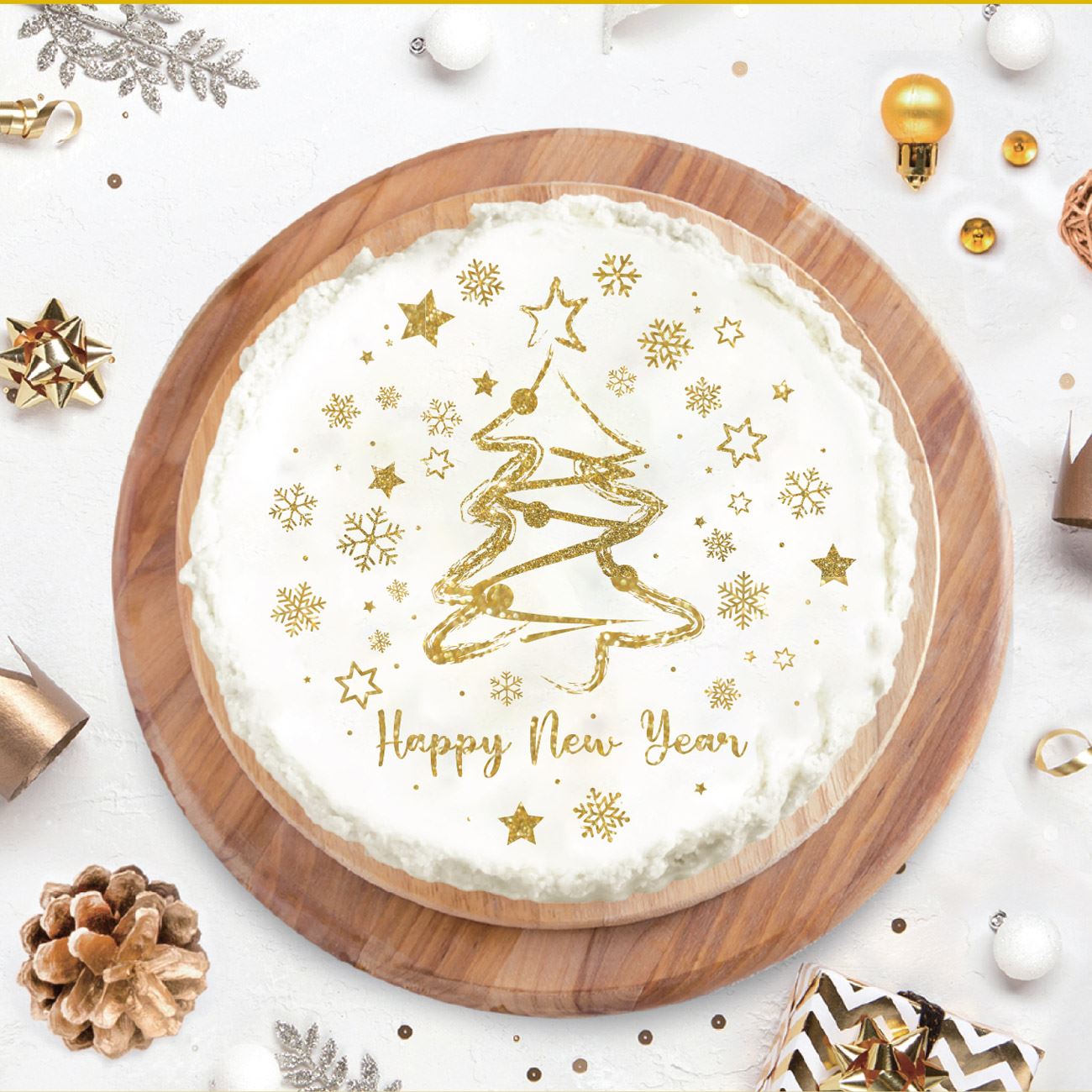 Sablon brad stele fulgi pentru tort "happy new year" ø25cm - eMAG.ro