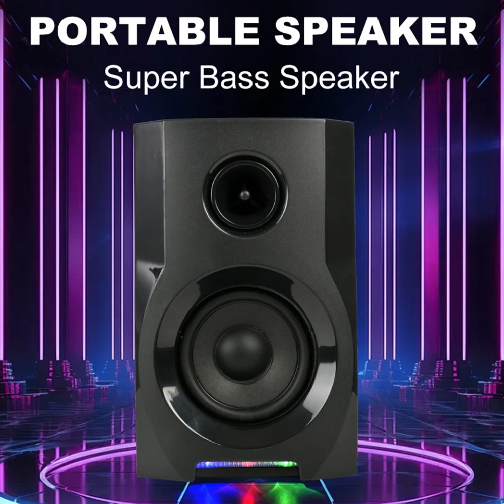 Boxe hi-fi active Lemn BLUETOOTH V5.0 TWS, Microfon, Lumini RGB - eMAG.ro