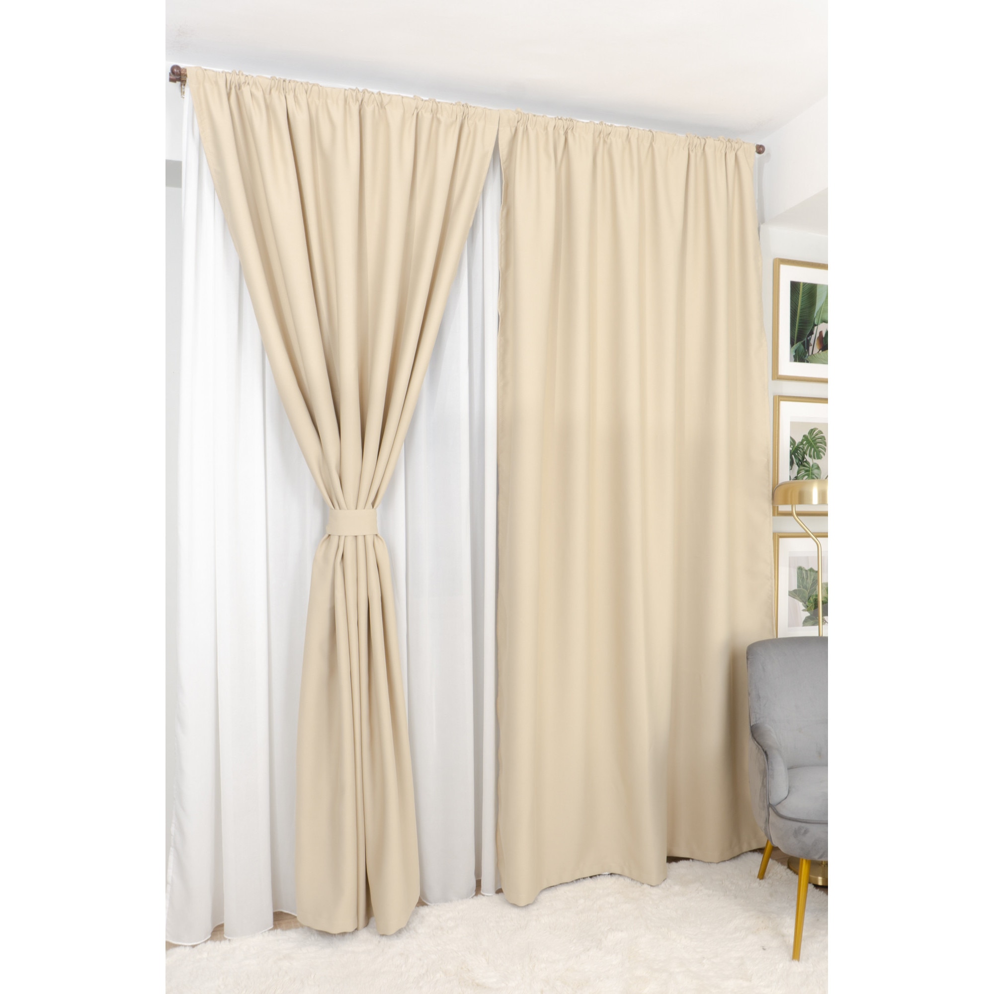 Set Harnicuta 2 Draperii Blackout Bej 2 x L 200cm x H 260cm cu Rejansa ...