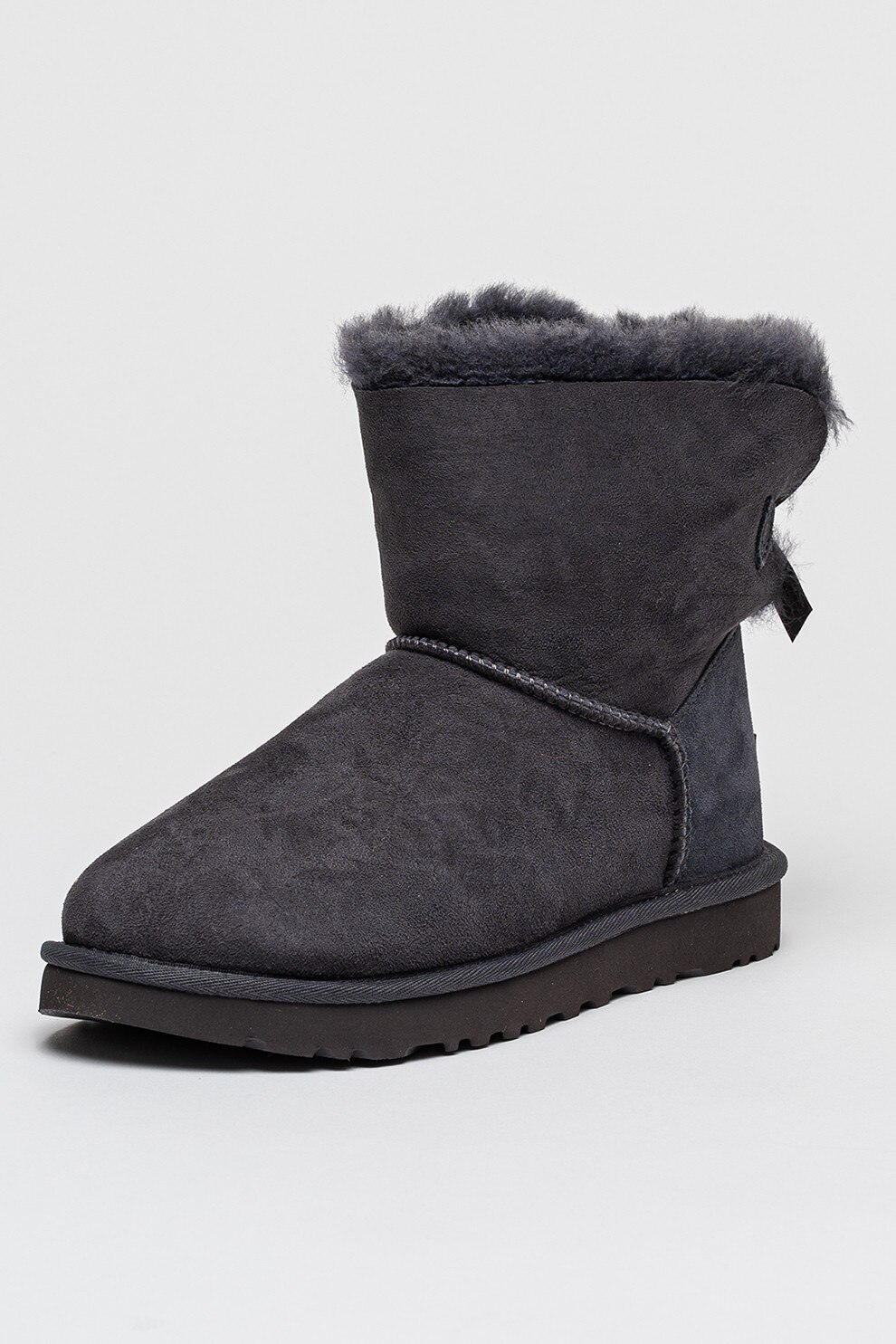 UGG, Ghete slip-on din piele intoarsa Mini Bailey Bow II, Gri carbune ...