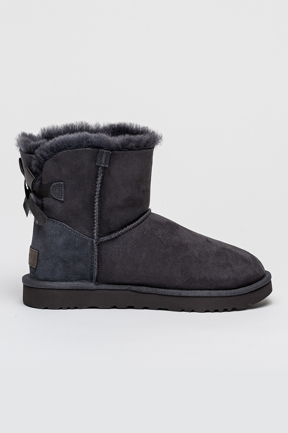 UGG, Ghete slip-on din piele intoarsa Mini Bailey Bow II, Gri carbune ...