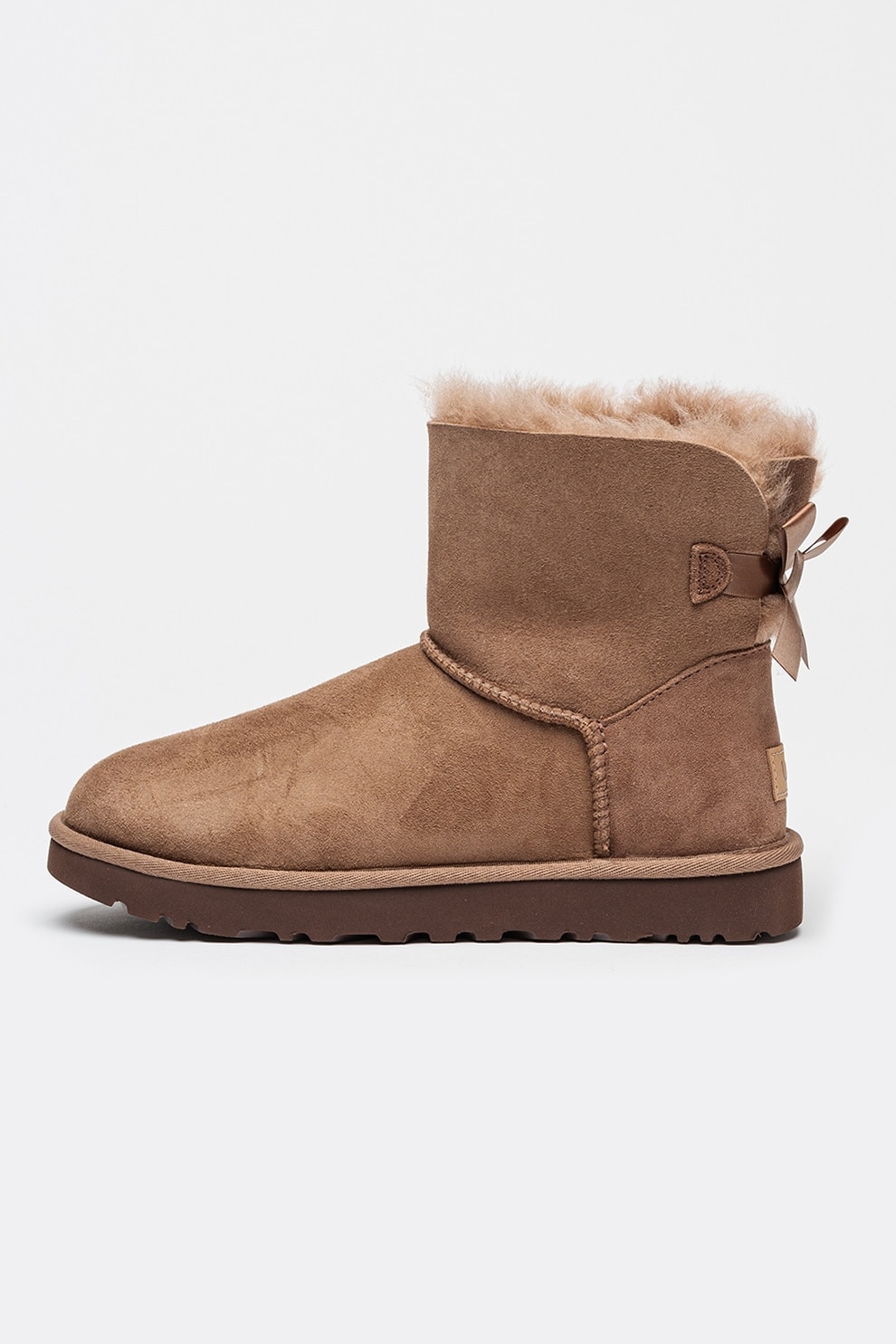 UGG, Ghete slip-on din piele intoarsa Mini Bailey Bow II, Maro cognac ...