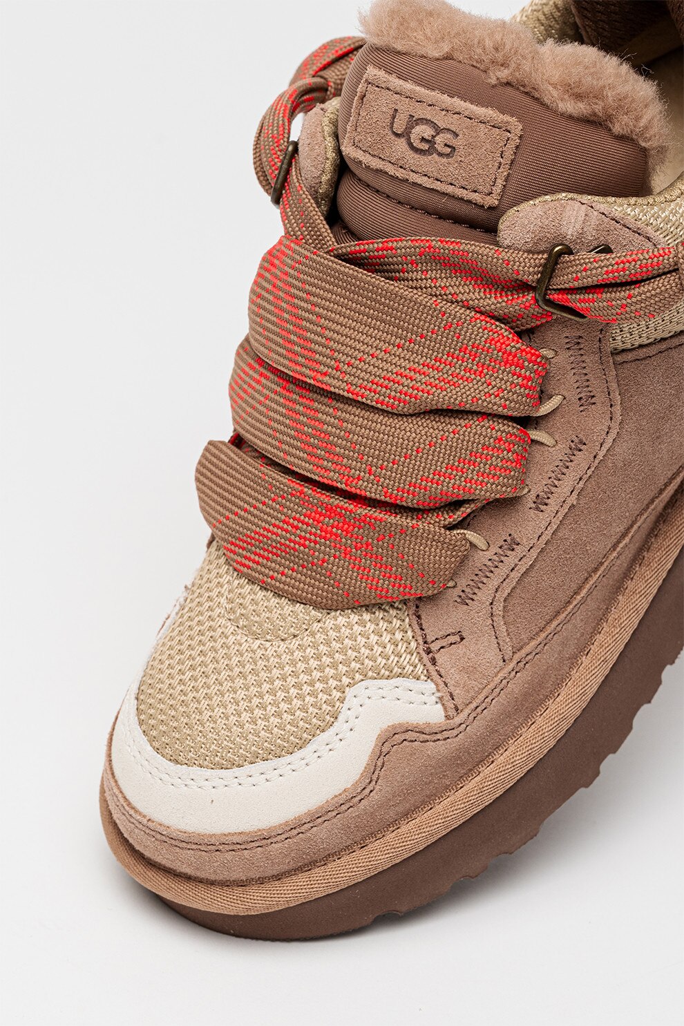 UGG, Lowmel sneaker nyersbőr részletekkel, Khaki, Púderlila, 9 - eMAG.hu