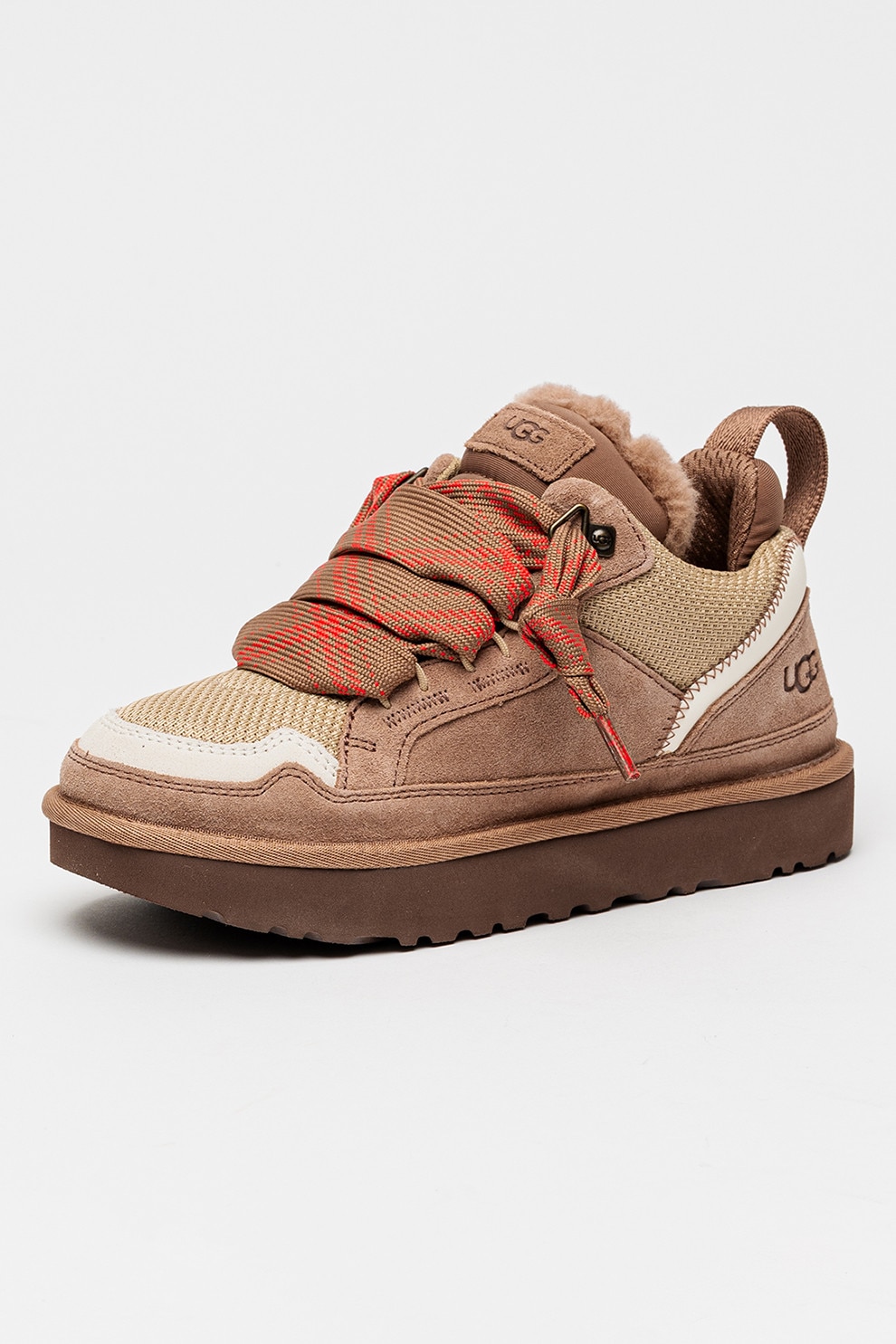 UGG, Pantofi sport cu insertii de piele intoarsa Lowmel, Kaki, Liliac ...
