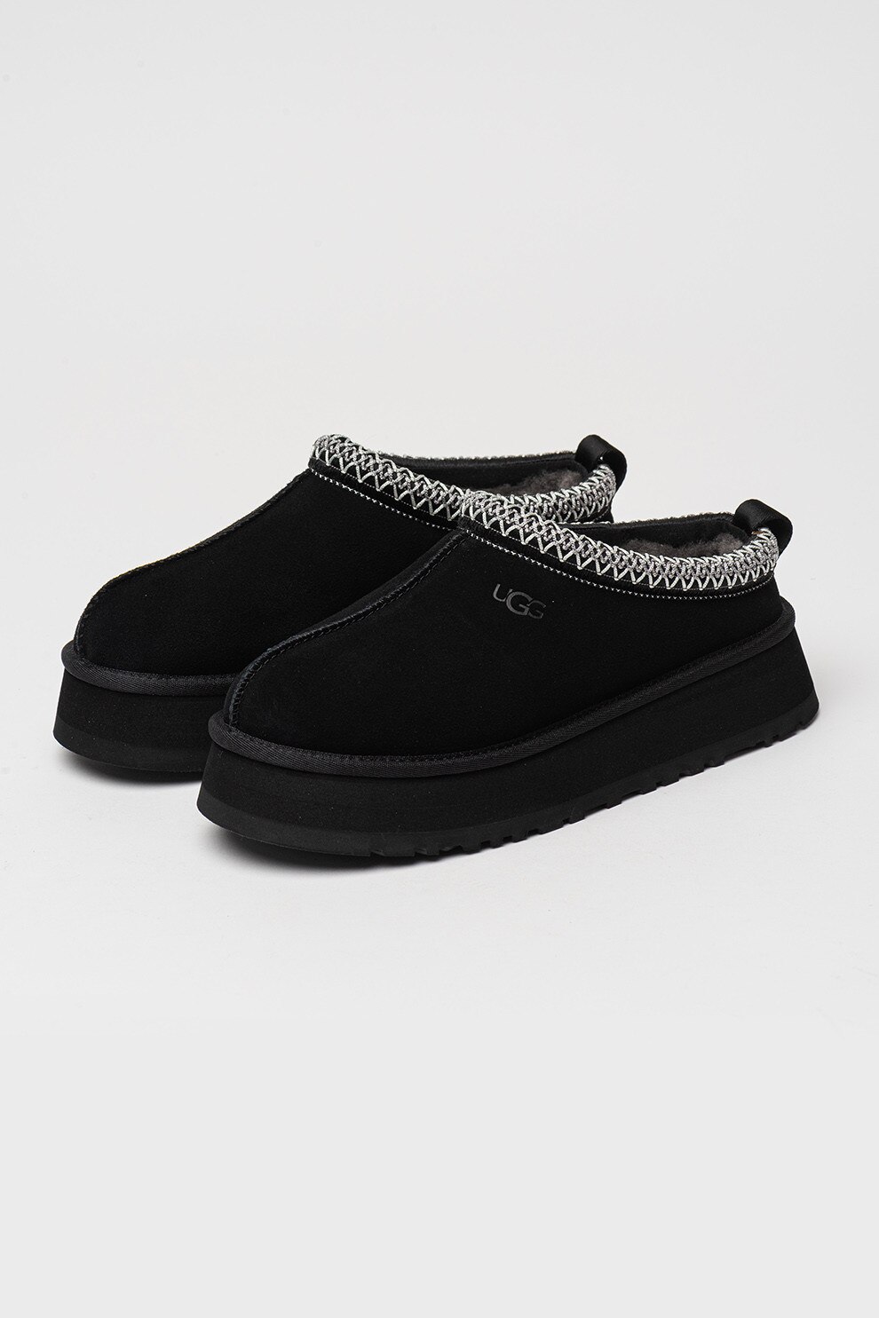 UGG, Saboti din piele intoarsa cu model uni Tazz, Negru, Alb optic, 7 ...