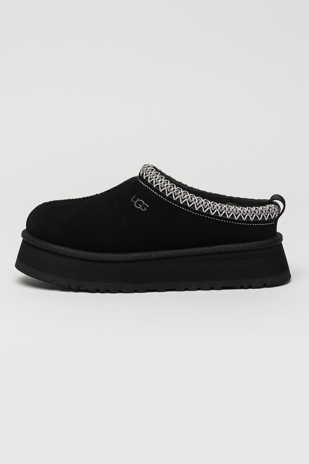 UGG, Saboti din piele intoarsa cu model uni Tazz, Negru, Alb optic, 6 ...