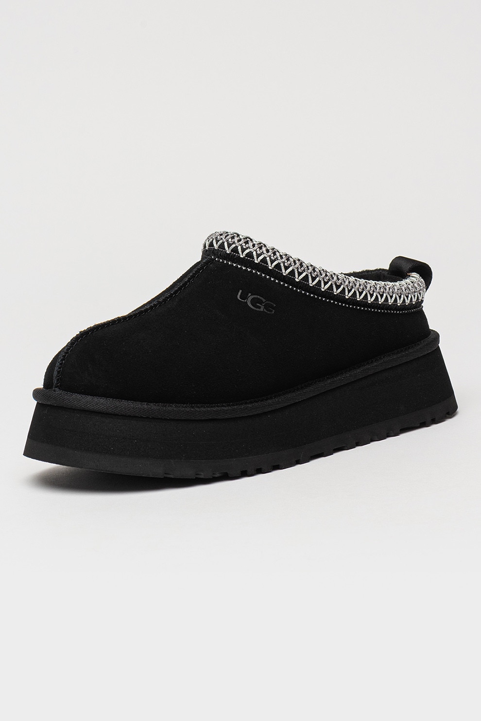UGG, Saboti din piele intoarsa cu model uni Tazz, Negru, Alb optic, 6 ...