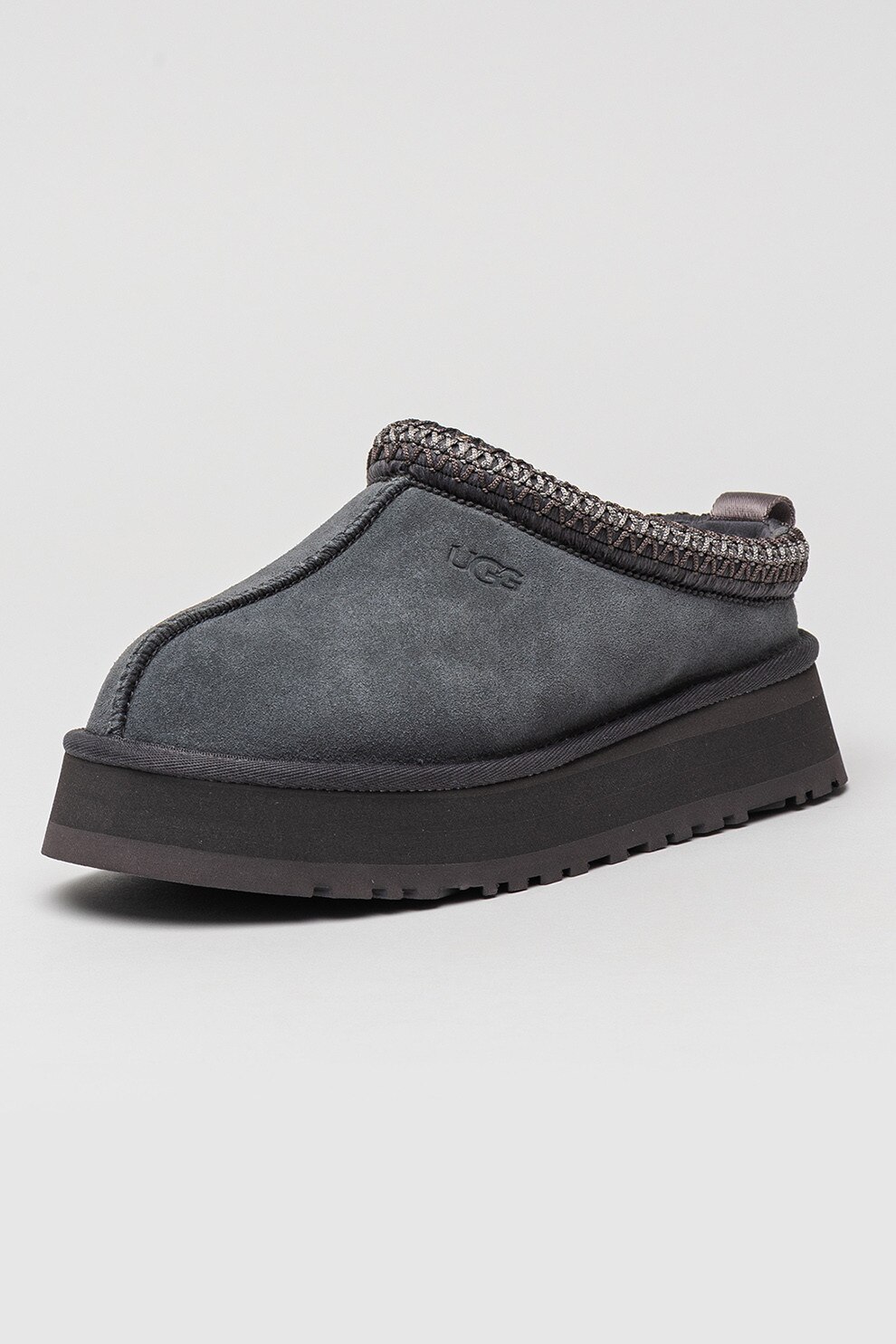 UGG, Saboti din piele intoarsa cu model uni Tazz, Gri inchis, 5 - eMAG.ro
