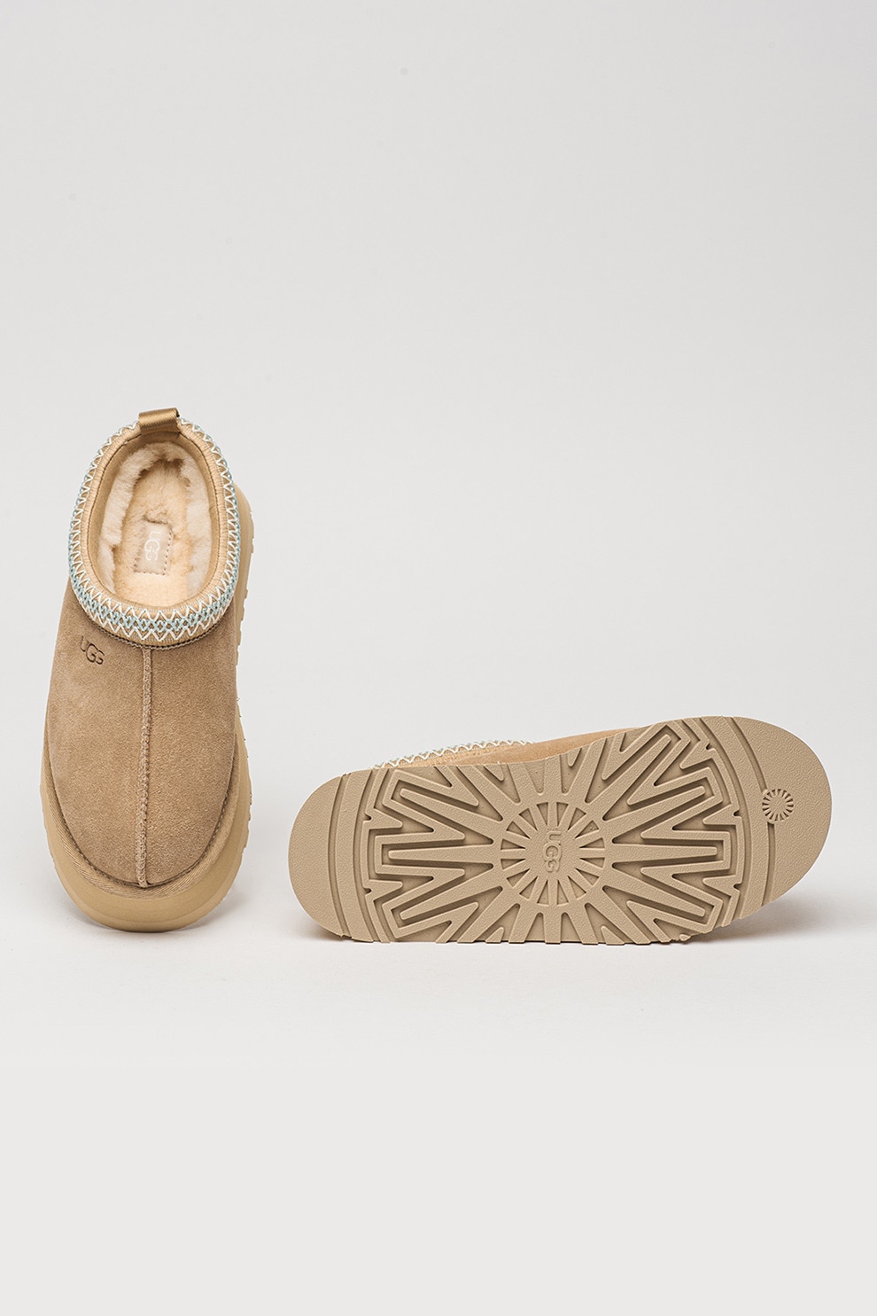 UGG, Saboti din piele intoarsa cu model uni Tazz, Bej, 7 - eMAG.ro