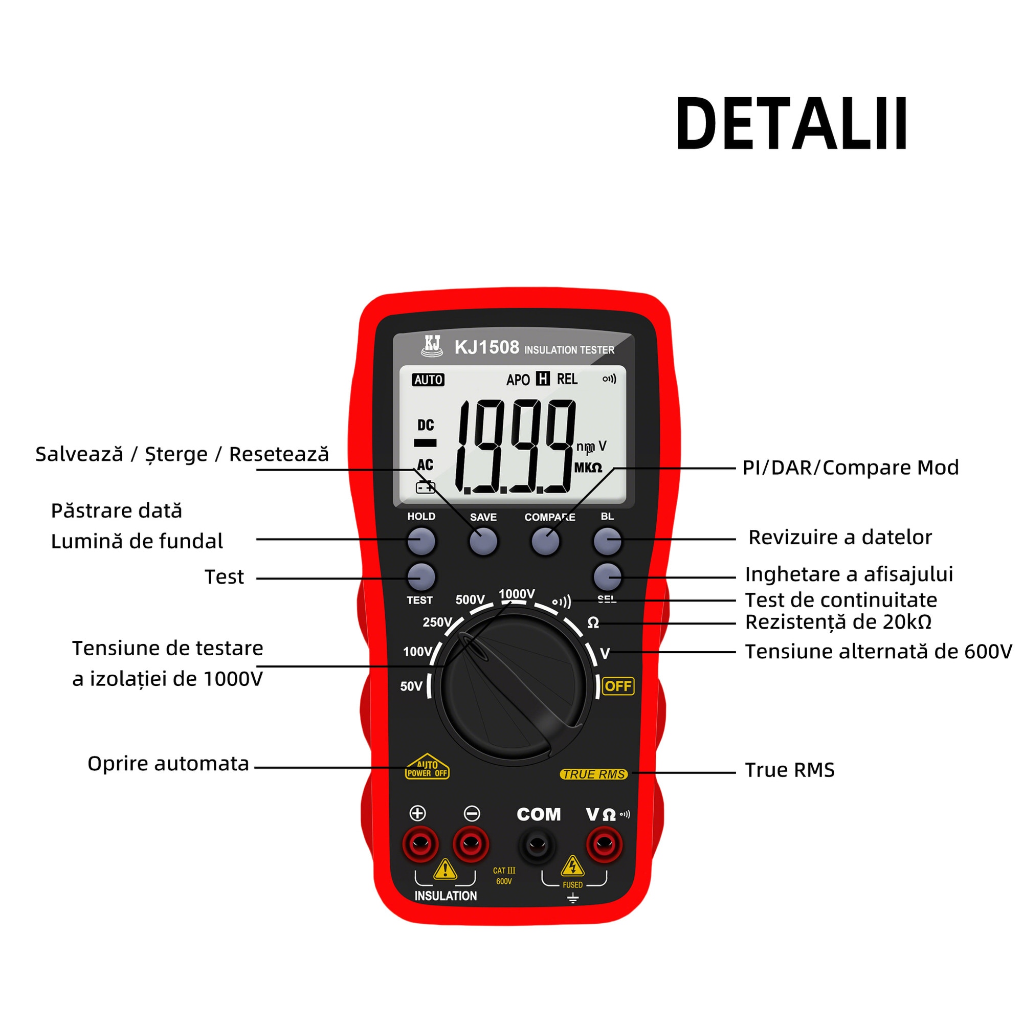 Tester digital de izolatie cu masurare pe gama larga, Onezili, cu mai ...